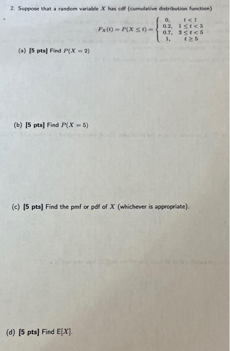 Solved 2 Suppose That A Random Variable X Has Cdf