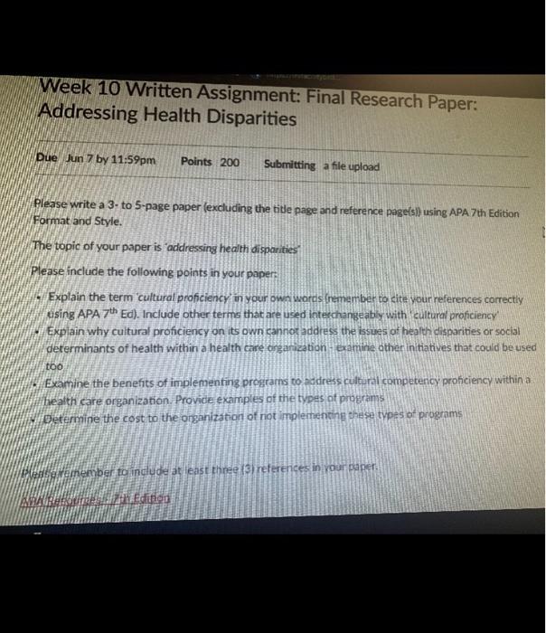 Solved Week 10 Written Assignment: Final Research Paper: | Chegg.com