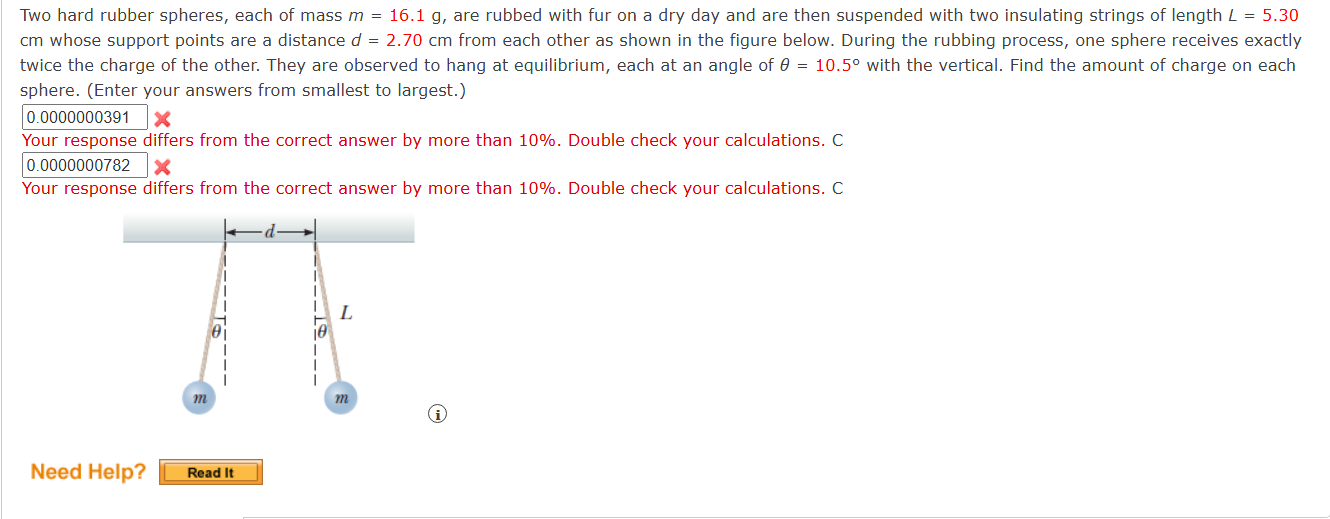 Solved Two hard rubber spheres, each of ﻿mass m=16.1g, ﻿are | Chegg.com