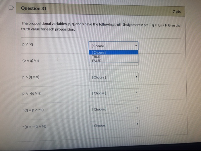 Solved Question 31 7 pts The propositional variables, p, q, | Chegg.com