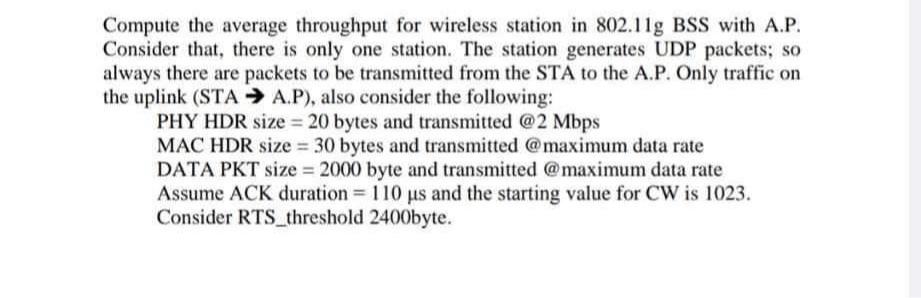 Solved Compute the average throughput for wireless station | Chegg.com