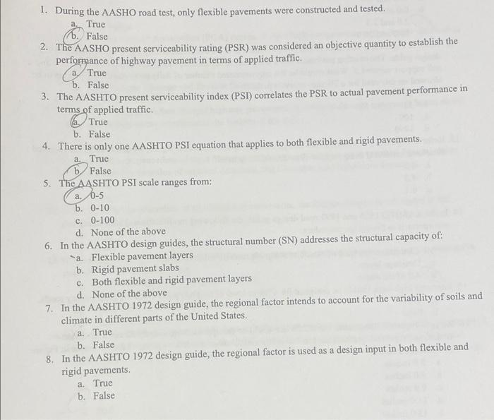 Solved 1. During the AASHO road test, only flexible | Chegg.com