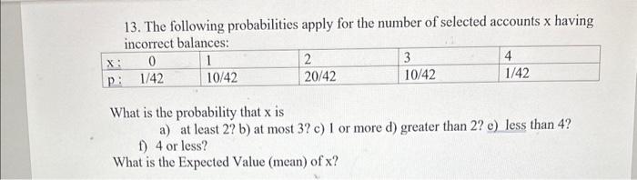 Solved 13. The following probabilities apply for the number | Chegg.com