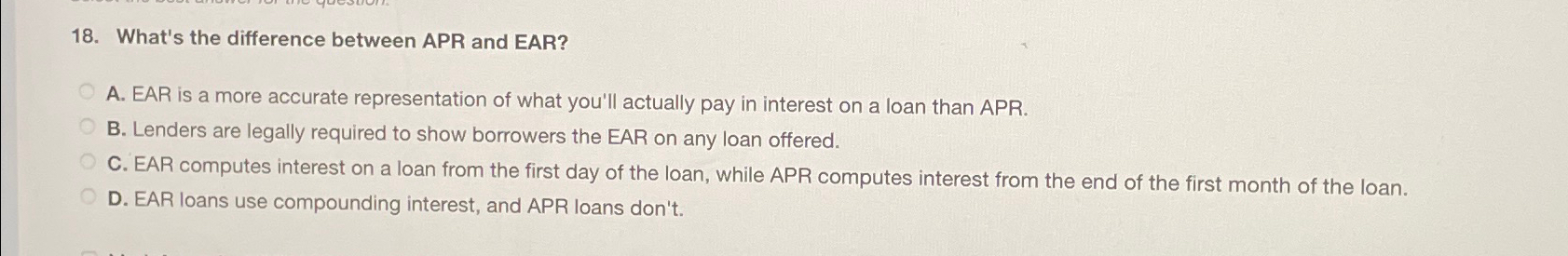 Solved What's the difference between APR and EAR?A. ﻿EAR is | Chegg.com