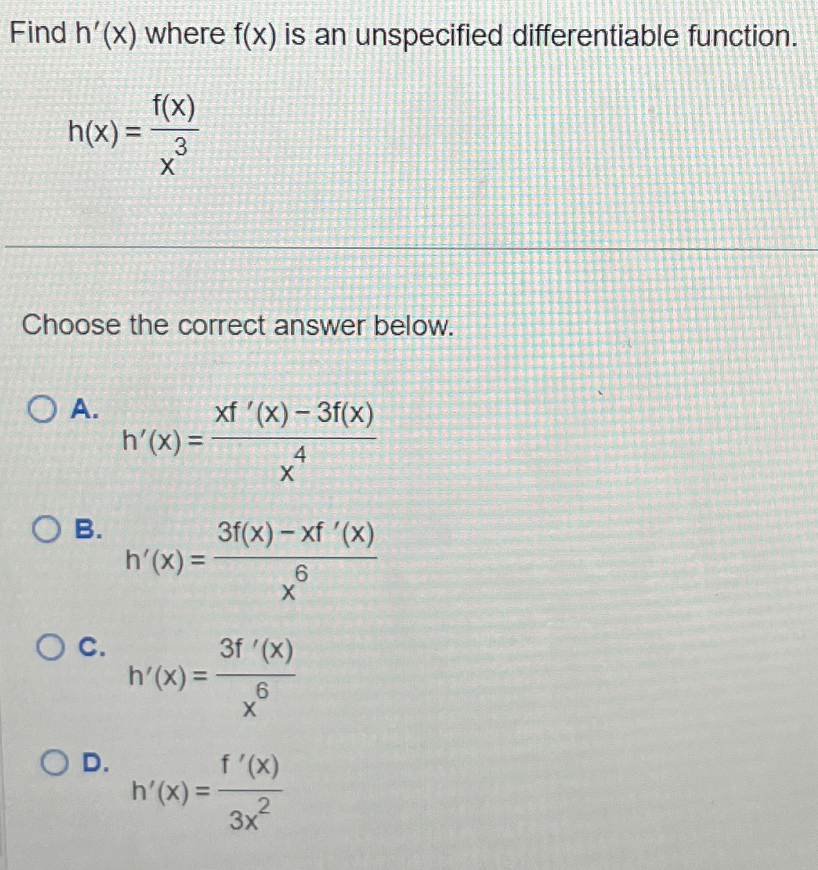 Solved Find h'(x) ﻿where f(x) ﻿is an unspecified | Chegg.com