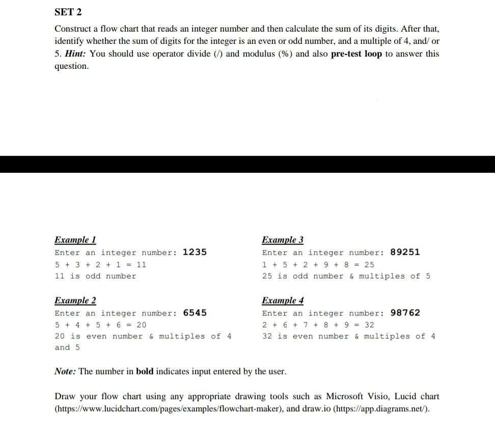 Solved SET 2 Construct a flow chart that reads an integer | Chegg.com