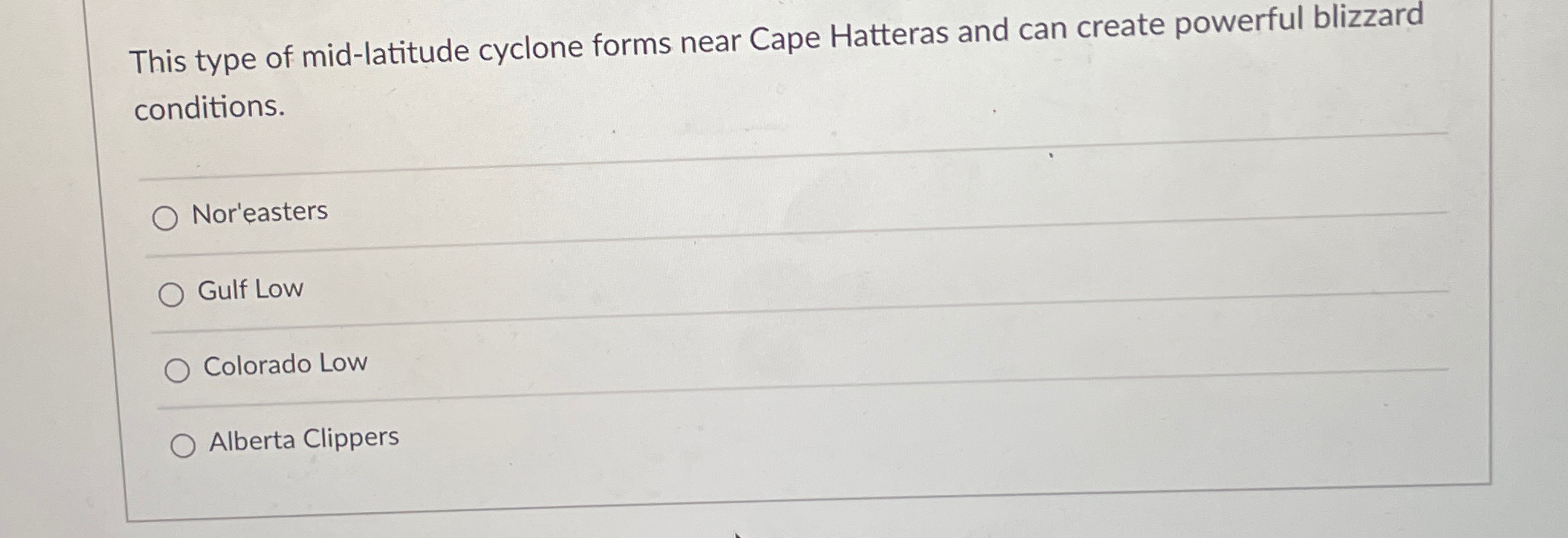 Solved This type of mid-latitude cyclone forms near Cape | Chegg.com
