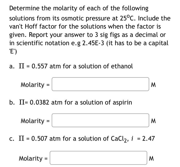 Solved Determine the molarity of each of the following | Chegg.com