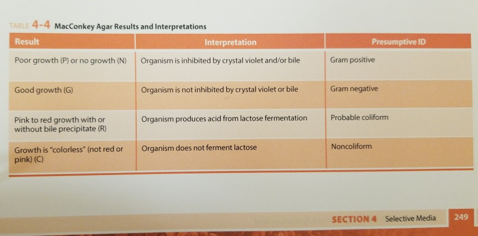 4-4: MacConkey Agar Observations and Interpretations | Chegg.com