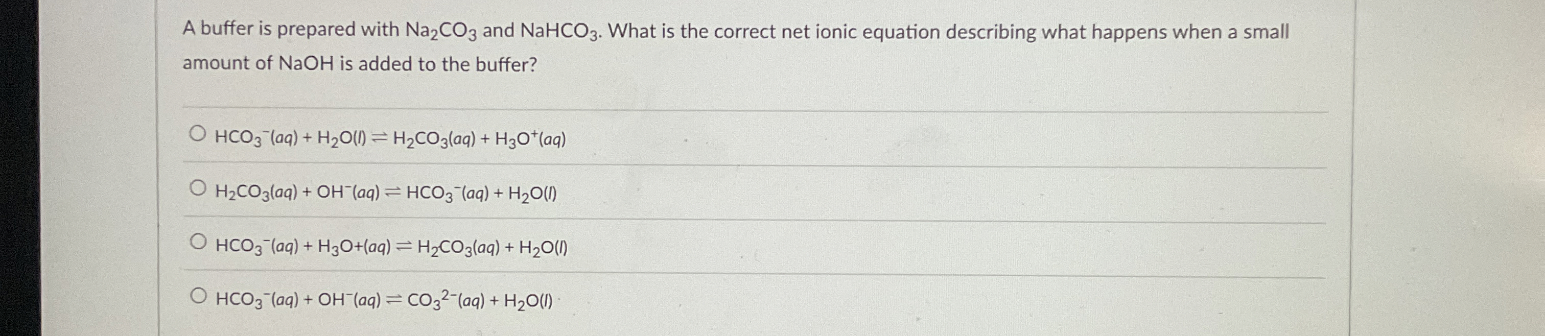 Solved A buffer is prepared with Na2CO3 ﻿and NaHCO3. ﻿What | Chegg.com