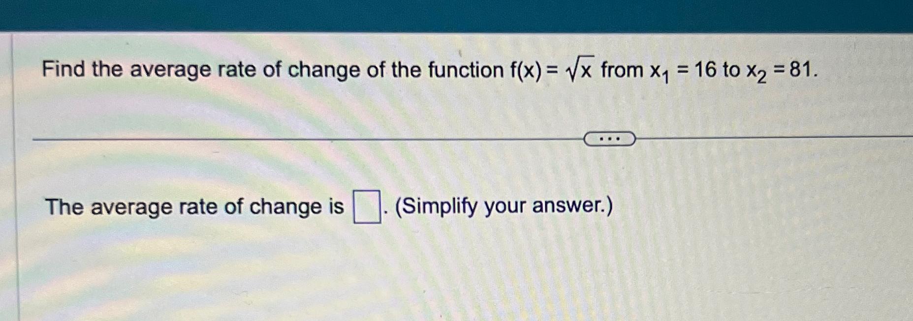 Solved Find the average rate of change of the function | Chegg.com