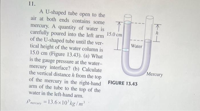 Solved A U-shaped tube open to the air at both ends contains | Chegg.com