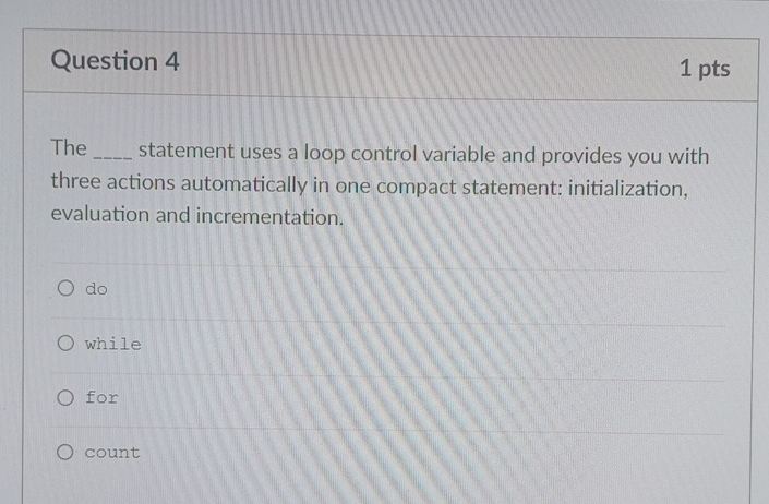 Solved Question 41 ﻿ptsThe ﻿statement uses a loop control | Chegg.com