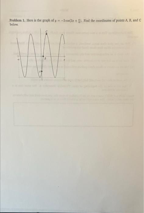 Solved Problem 1. Here is the graph of y=−3cos(3x+4π). Find | Chegg.com