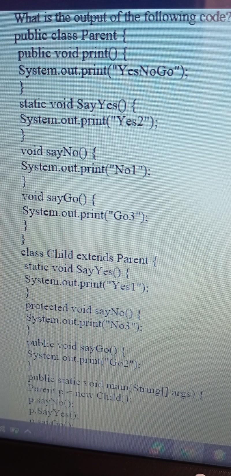 Solved What is the output of the following code? public | Chegg.com