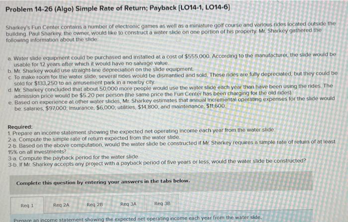 Solved Problem 14-26 (Algo) Simple Rate of Return; Payback | Chegg.com