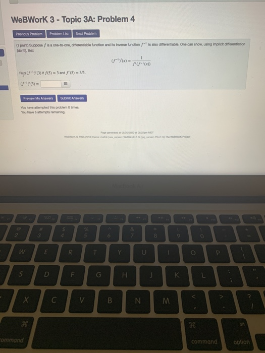 Solved WebWork 3 - Topic 3A: Problem 4 Previous Problem | Chegg.com