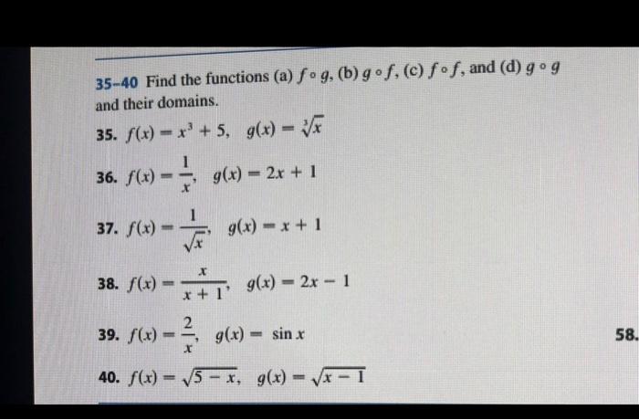 Solved 35-40 Find the functions (a) fog, (b)gof.(c) fof, and | Chegg.com