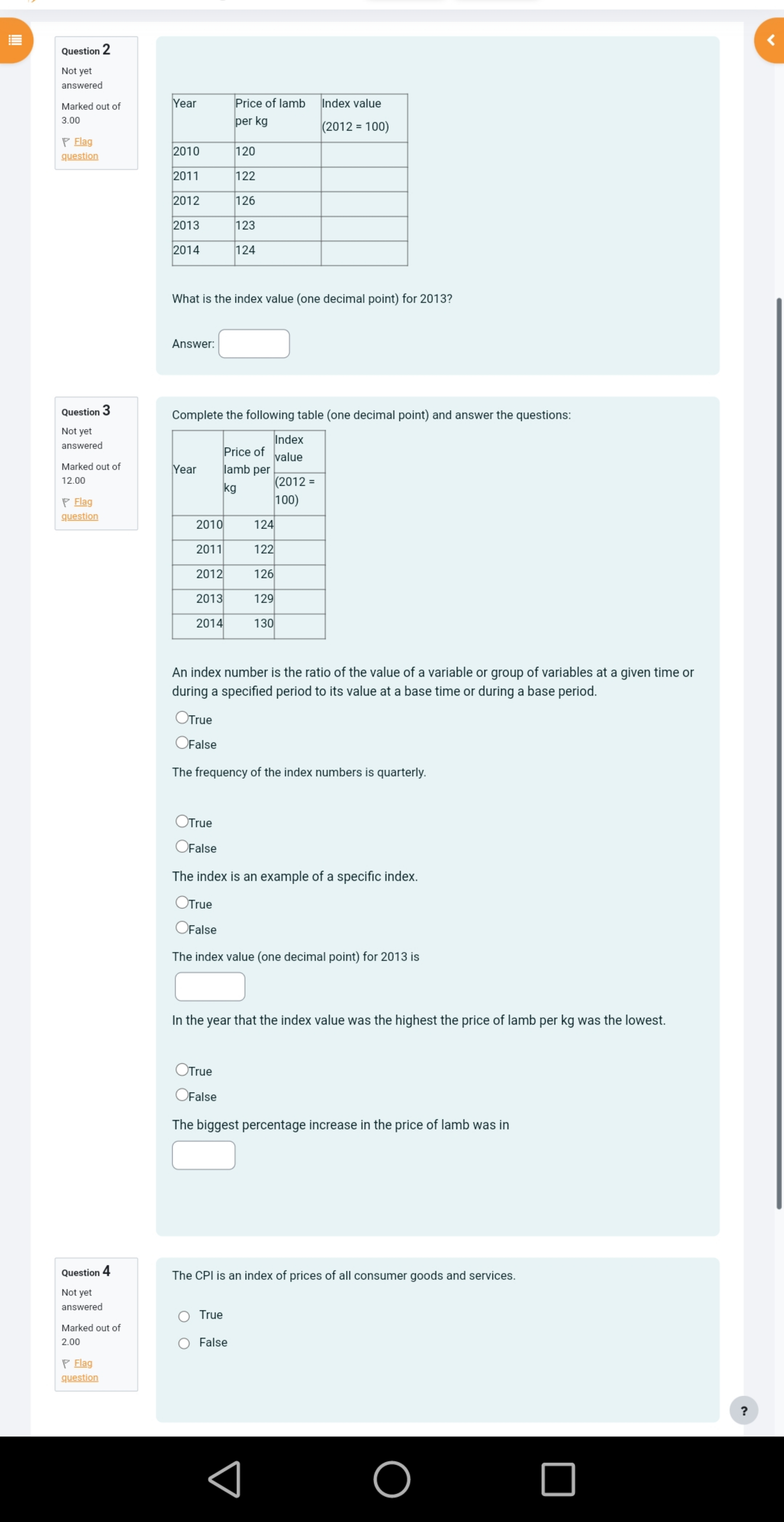 Solved What is the index value (one decimal point) ﻿for | Chegg.com