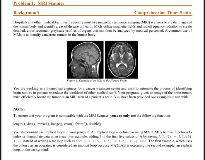 Solved Problem 1: MRI Scanner Background: Comprehension | Chegg.com