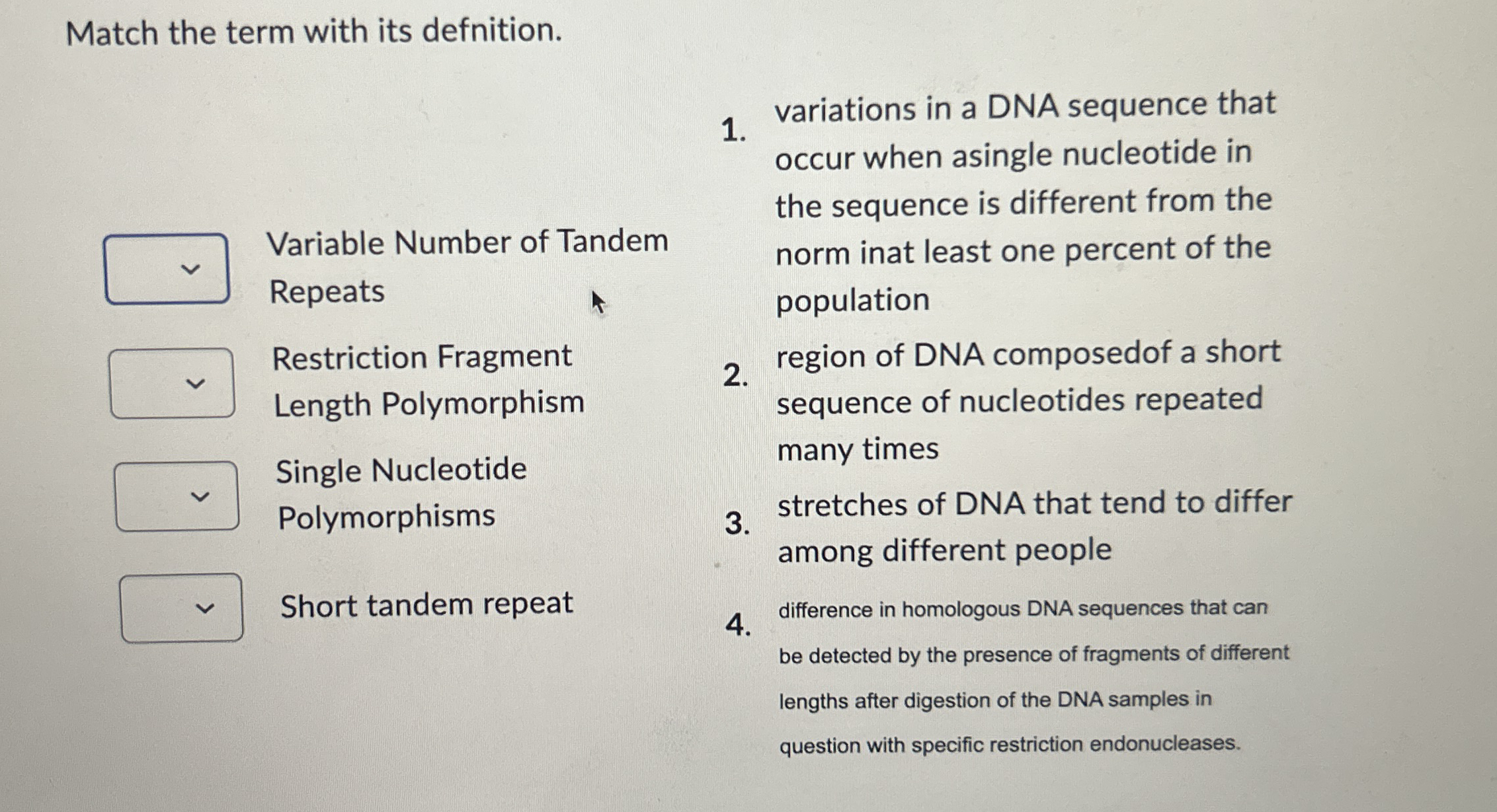 Solved Match the term with its defnition. ﻿Variable Number | Chegg.com