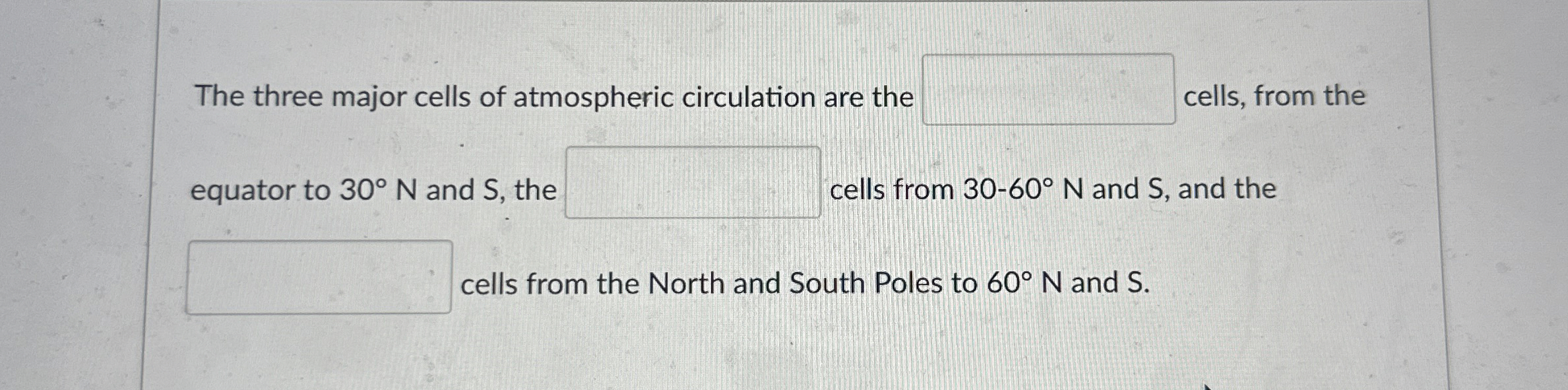 Solved The three major cells of atmospheric circulation are | Chegg.com