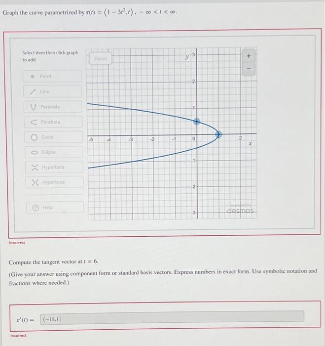 Solved iraph the curve parametrized by r(t)= 1−3t2,t ,−∞ | Chegg.com