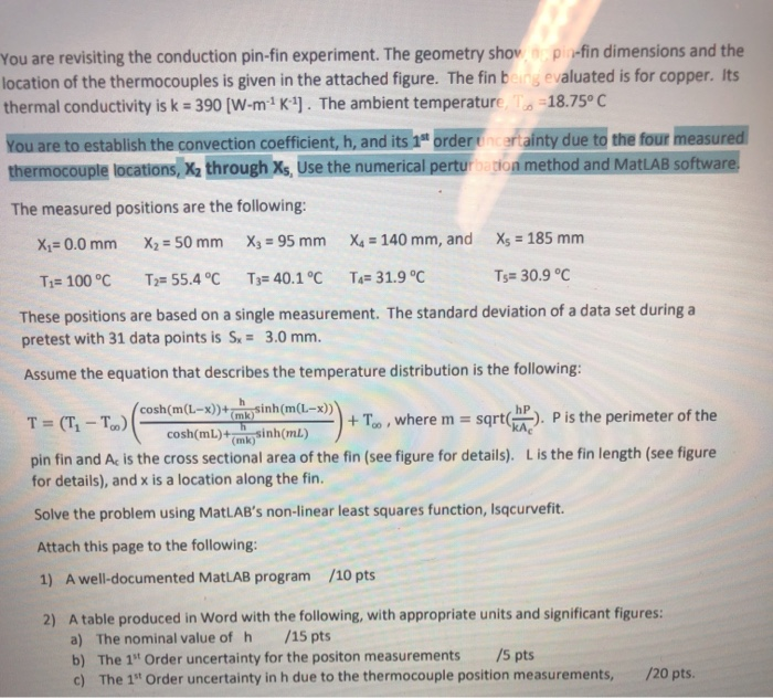 You are revisiting the conduction pin-fin experiment. | Chegg.com