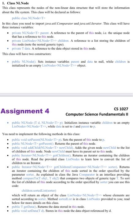 Solved 1. Class NLNode This class represents the nodes of | Chegg.com