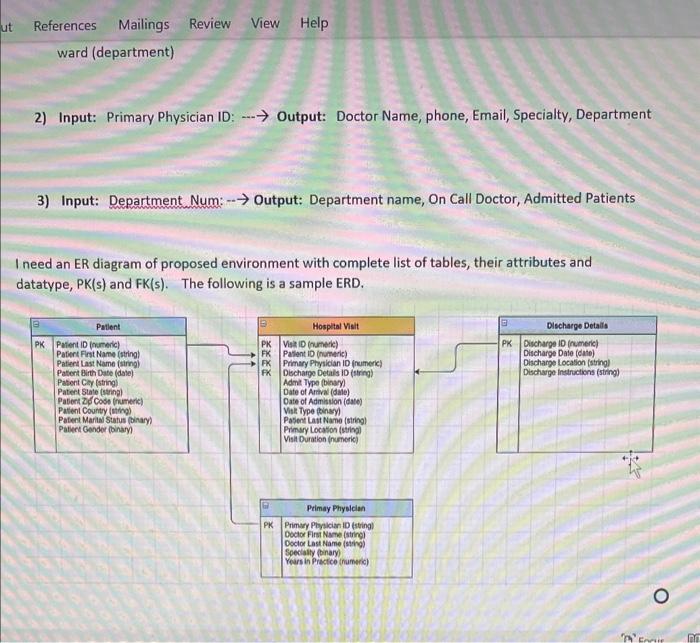 Solved 2) Input: Primary Physician ID: −→→ Output: Doctor | Chegg.com