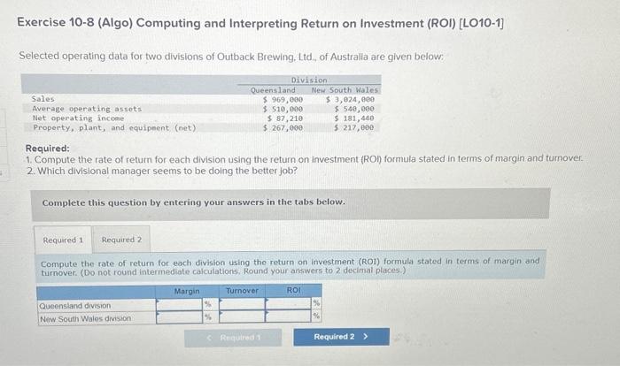 Solved Exercise 10-8 (Algo) Computing and Interpreting | Chegg.com