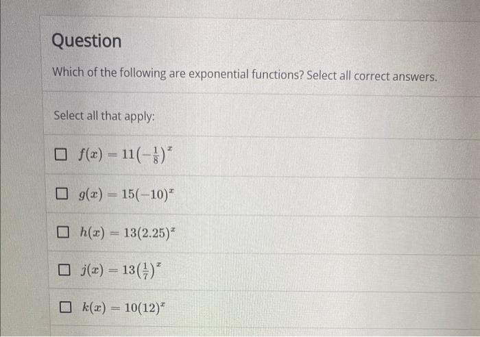 Solved Which of the following are exponential functions? | Chegg.com