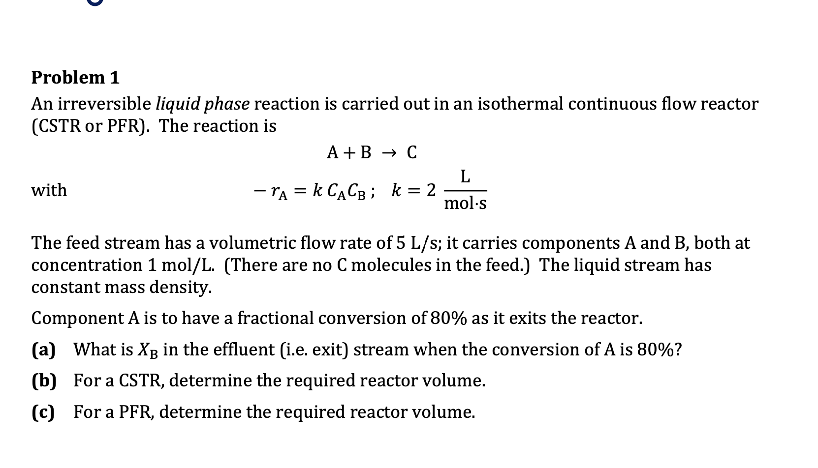 Solved s The elementary irreversible liquid-phase reaction A | Chegg.com
