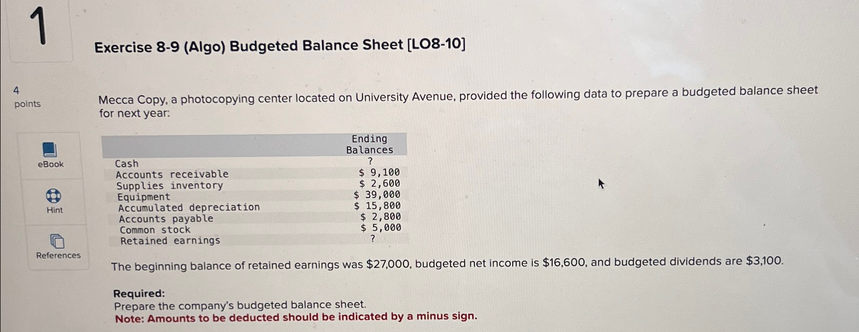 Solved 1Exercise 8-9 (Algo) ﻿Budgeted Balance Sheet | Chegg.com