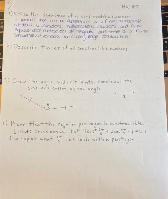 Solved HW\#7 1) Write the definition of a constructible | Chegg.com