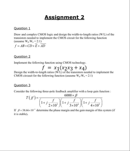 Solved Assignment 2Question 1Draw and complex CMOS logic and | Chegg.com