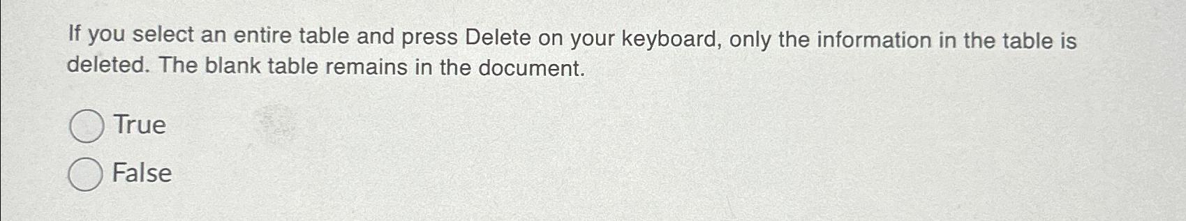 Solved If you select an entire table and press Delete on | Chegg.com