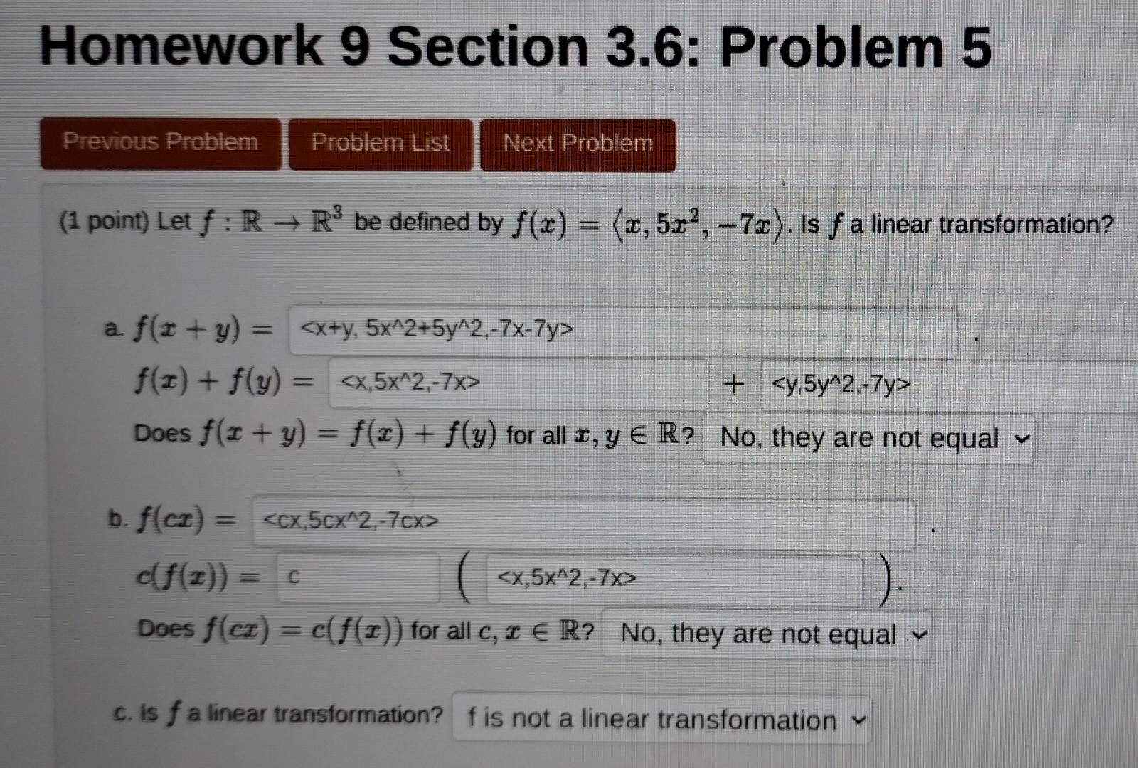 Solved (1 point) Let f:R→R3 be defined by f(x)= x,5x2,−7x . | Chegg.com