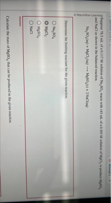 Solved Suppose 78.5 mL of a 0.117M solution of Na2SO4 reacts | Chegg.com