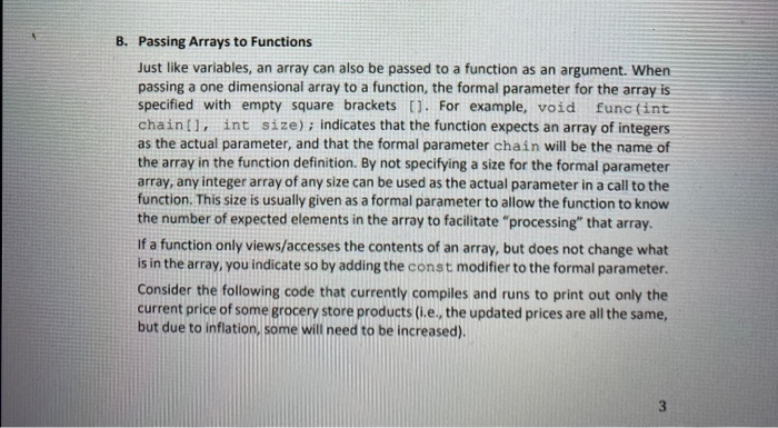 Solved B. Passing Arrays to Functions Just like variables, | Chegg.com