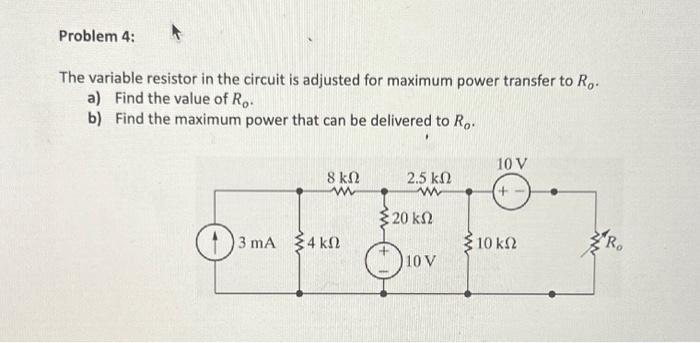 Solved The variable resistor in the circuit is adjusted for | Chegg.com