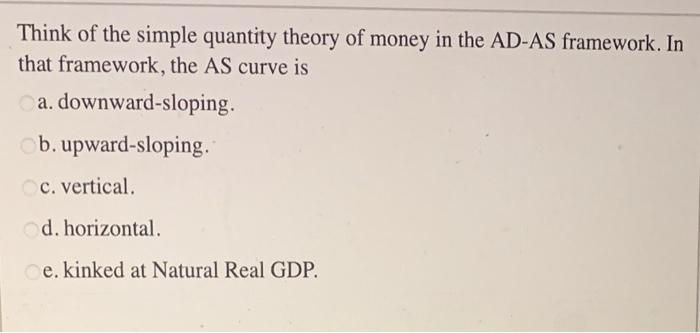 Solved Think of the simple quantity theory of money in the | Chegg.com