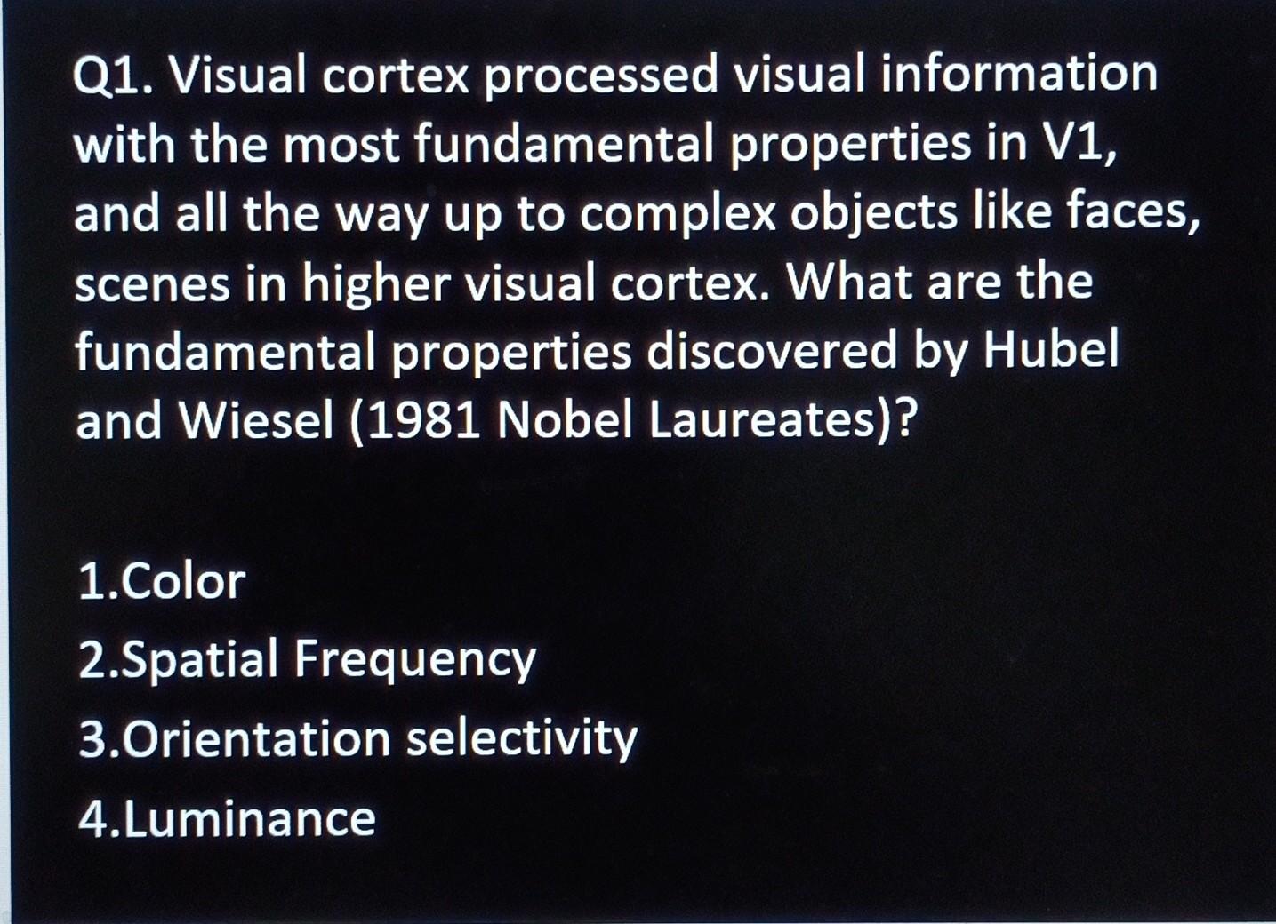Solved Q1. Visual cortex processed visual information with | Chegg.com