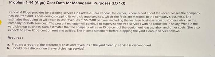 Solved Problem 1-44 (Algo) Cost Data for Managerial Purposes | Chegg.com
