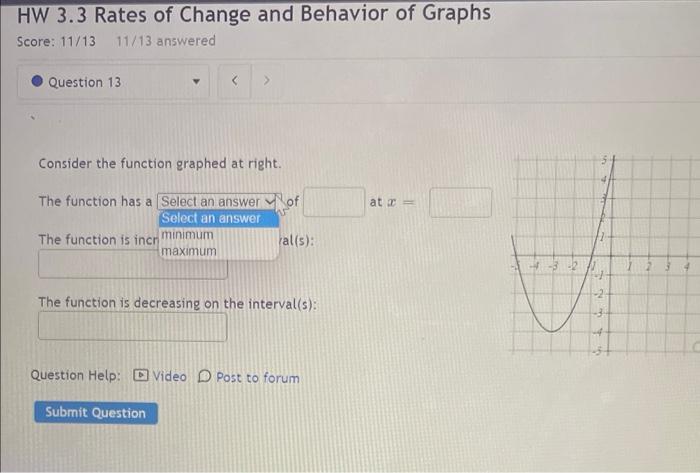 Solved HW 3.3 Rates of Change and Behavior of Graphs Score: | Chegg.com