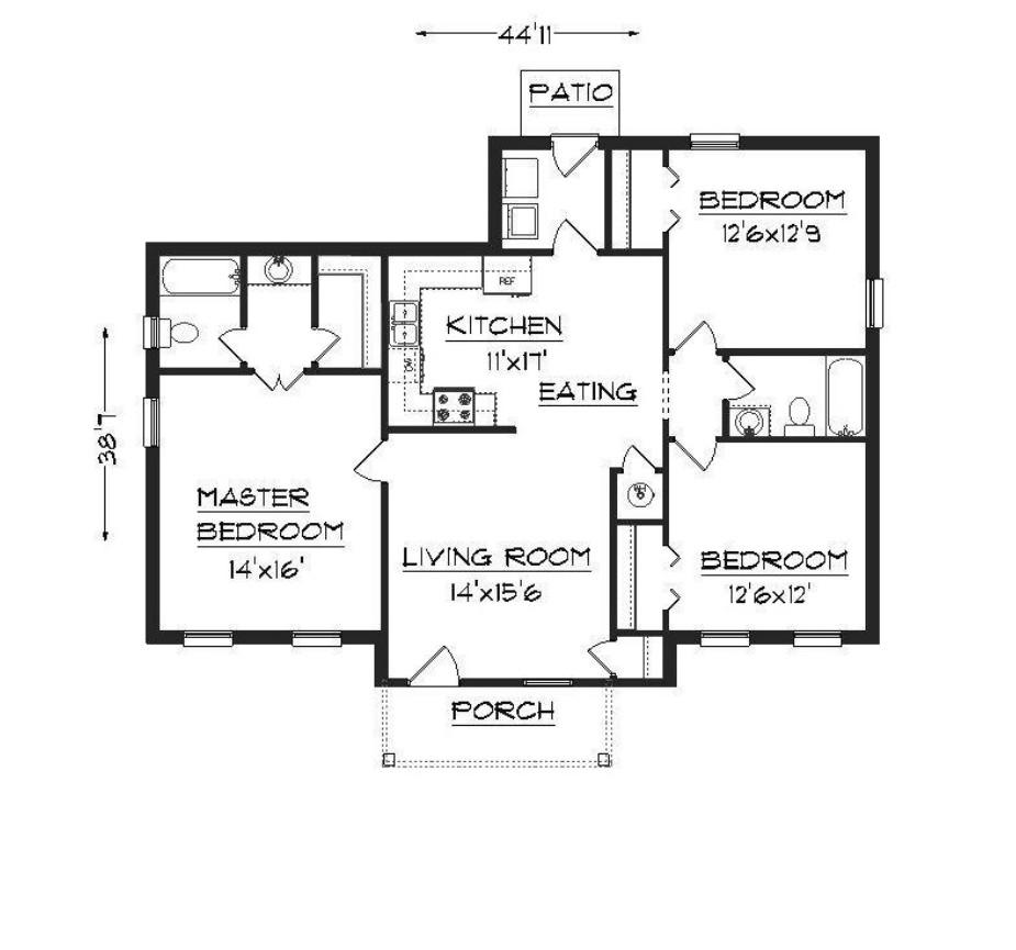 Solved -44'11 PATIO ΕΙ BEDROOM 12'6x12'9 REF KITCHEN 11'x17 | Chegg.com