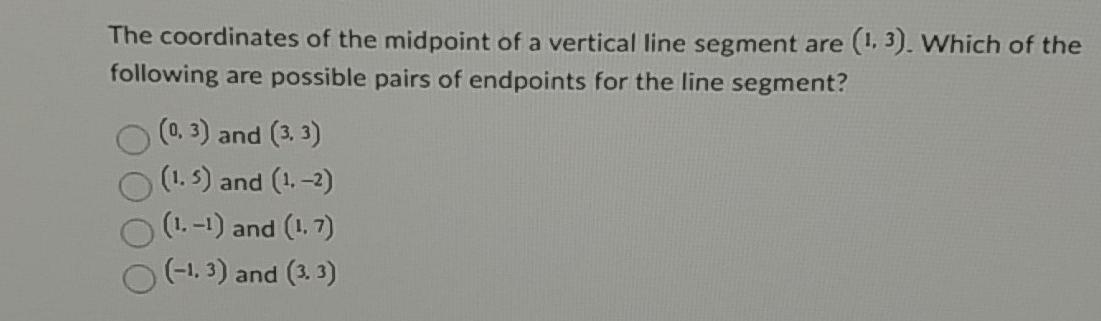 Solved The coordinates of the midpoint of a vertical line | Chegg.com