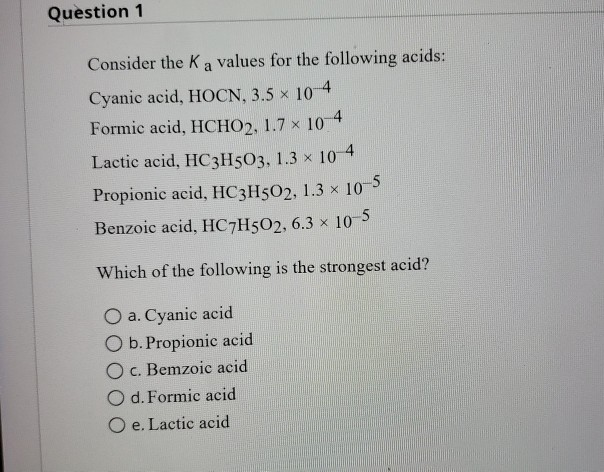 Solved Question 1 Consider the K a values for the following | Chegg.com