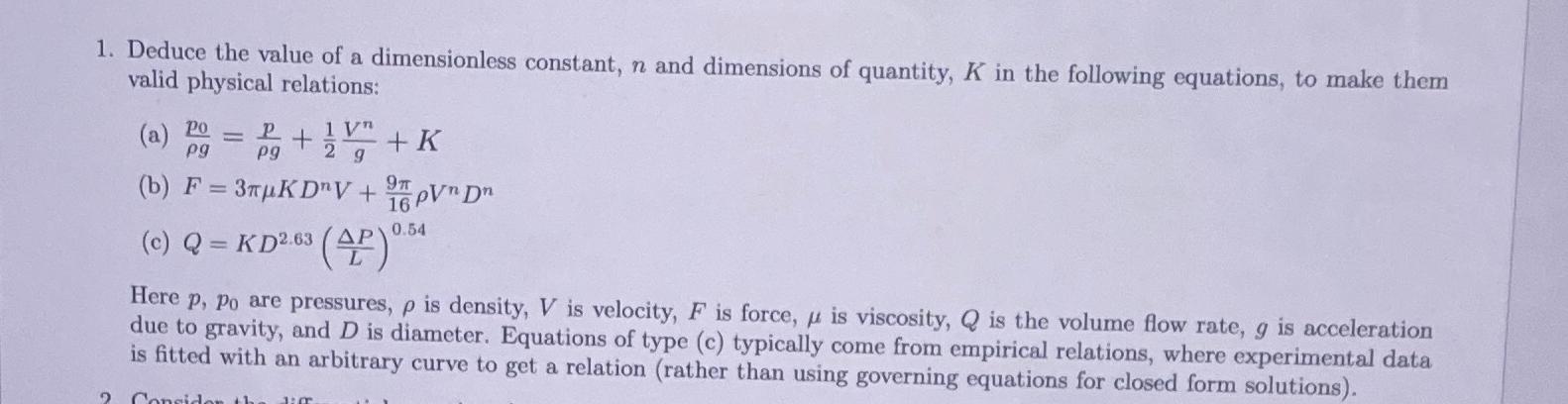 Deduce the value of a dimensionless constant, n ﻿and | Chegg.com