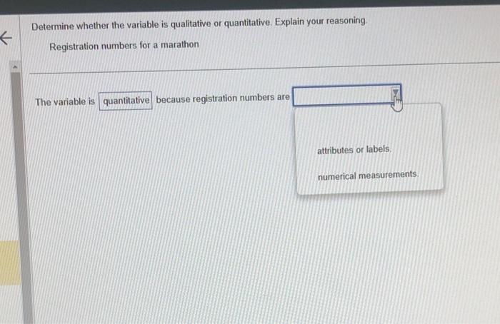 Determine whether the variable is qualitative or | Chegg.com